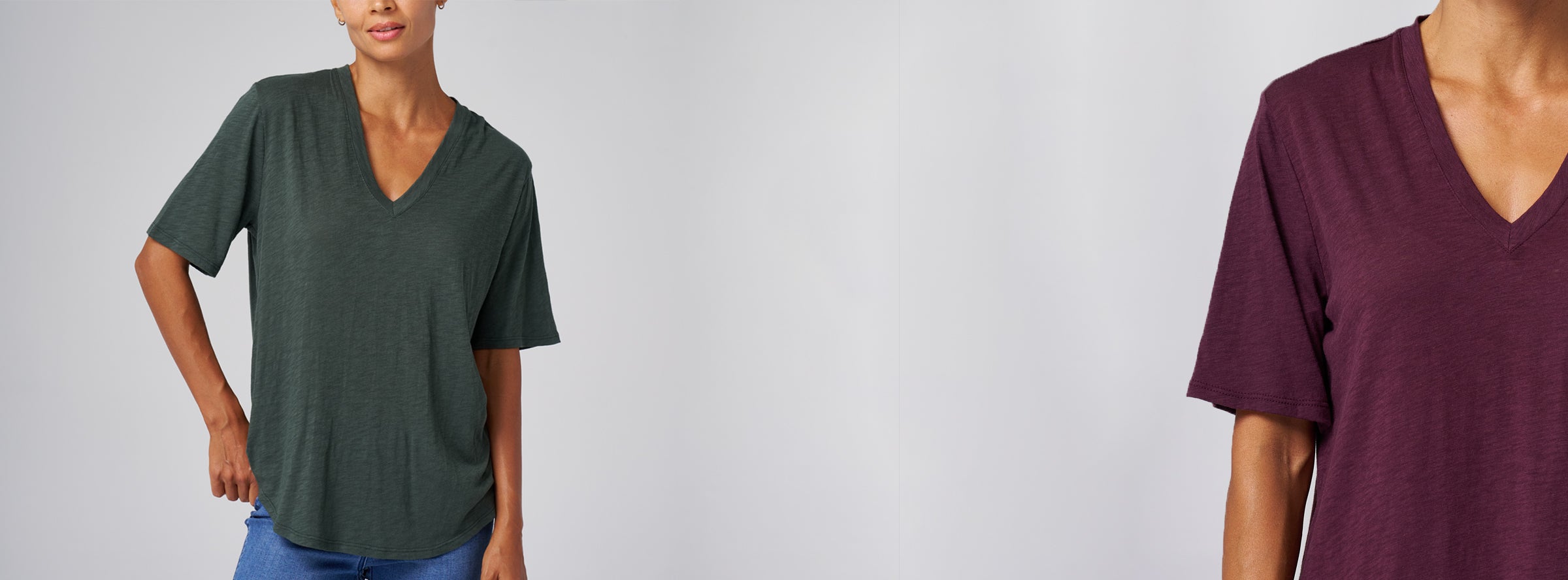 Slub Jersey V-Neck Elbow Sleeve Tee – Franne Golde