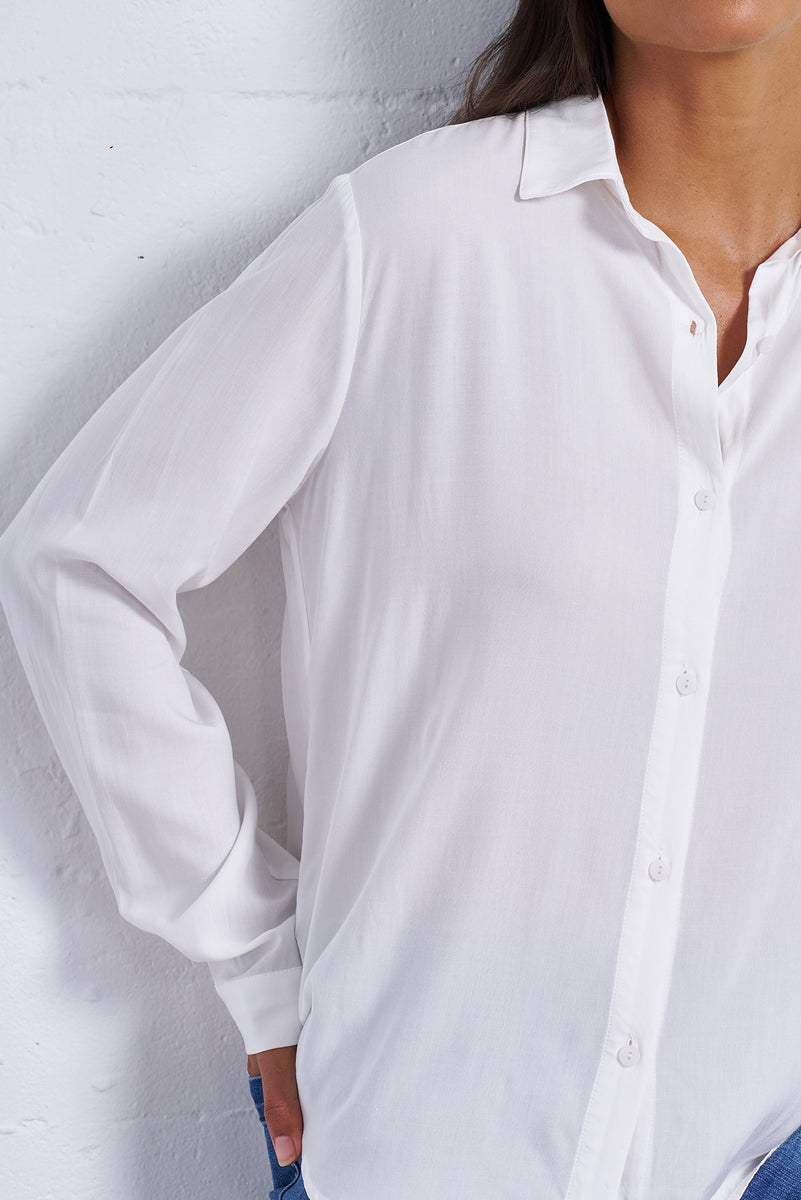 Women’s Easy Buttondown Shirt – Lightweight Rayon Poplin, Relaxed Fit ...